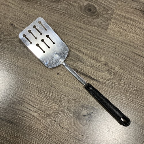 Vintage Ekco USA Metal Chrome Keyhole Slotted Spatula Black Vinyl ...