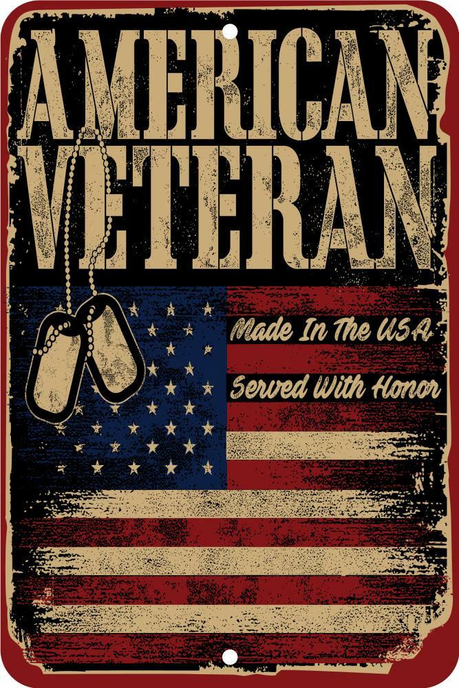 American Veteran USA Army Military Aluminum Tin Sign Plaque Man Cave ...