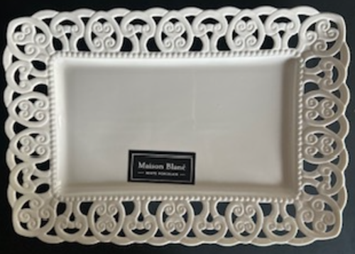 Maison Blanc White Porcelain Rectangular Scroll w/Hearts Decorative ...