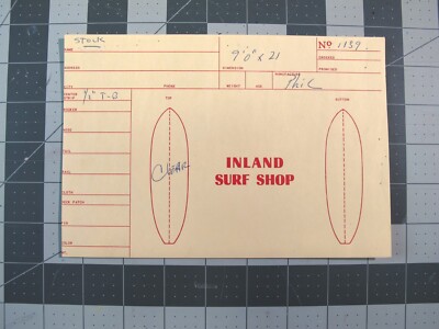 vtg 1960s - Inland Surf Shop Phil surfboards spec sheet Receipt stock ...