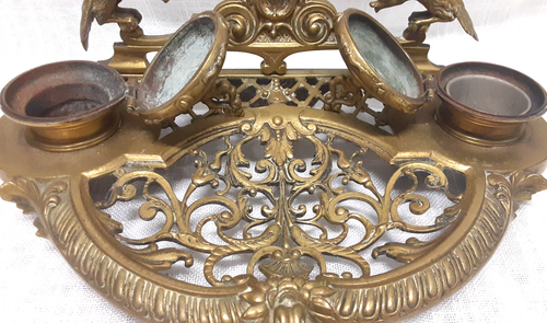 Fancy Antique 19th Century Solid Brass DOUBLE INKWELL With GRIFFINS ...