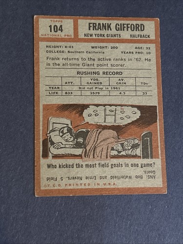 The Glory Game- Frank Gifford UNCOPYEDITED MANUSCRIPT RARE & 1962 Topps Card | eBay