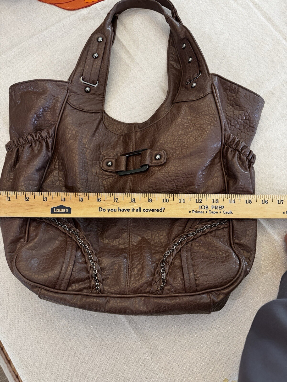 Zoe Blu NICE Brown Pebble Faux Leather Bucket Bag Purse W/chains Very ...