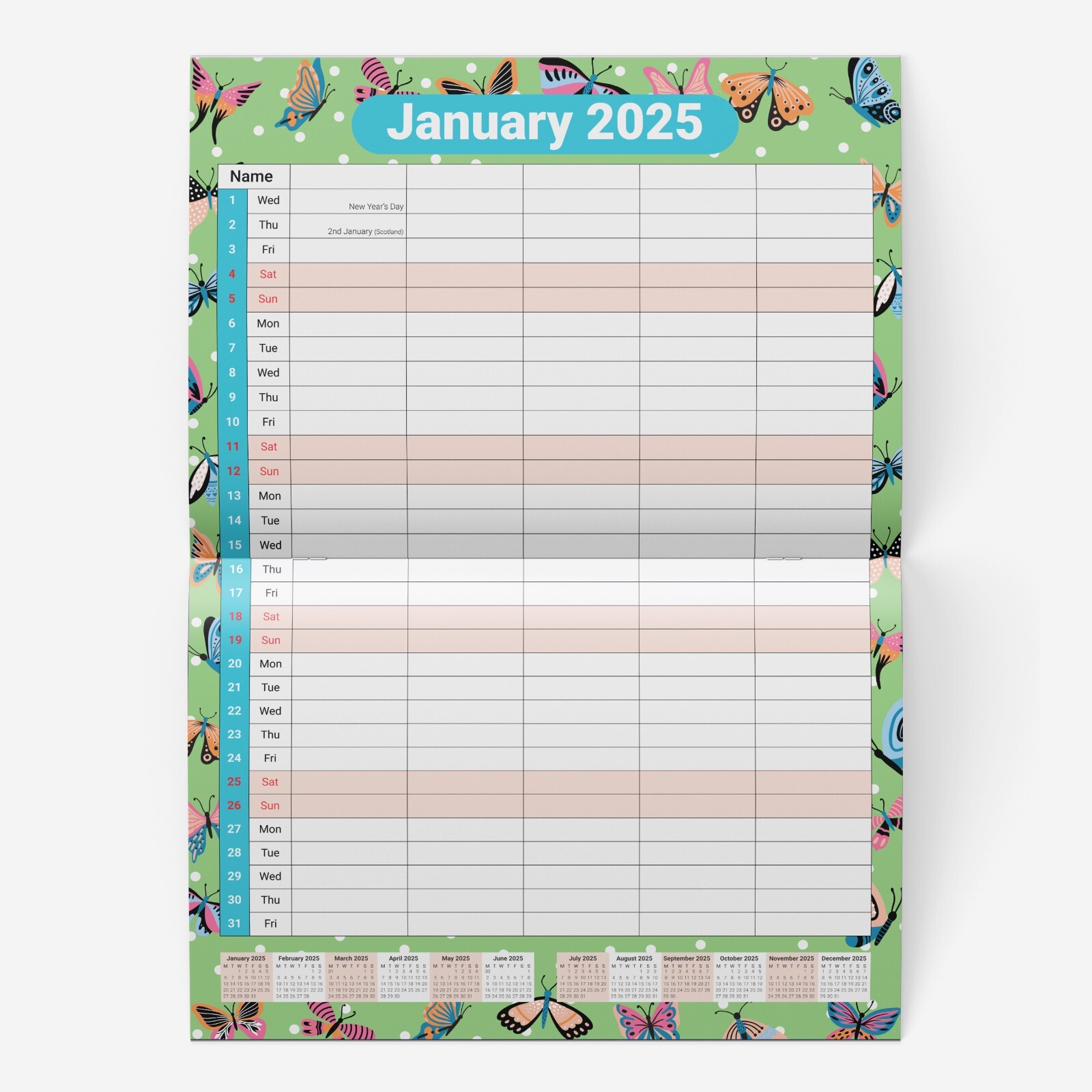 2025 Calendar Wall Monthly Planner Staff Rota Family Organiser ...
