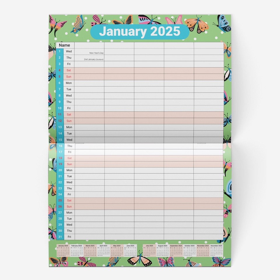 2025 Calendar Wall Monthly Planner Staff Rota Family Organiser ...