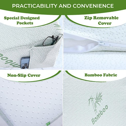 Bamboo Large Bed Wedge Memory Foam Pillow Back Support Acid Reflux Bed ...