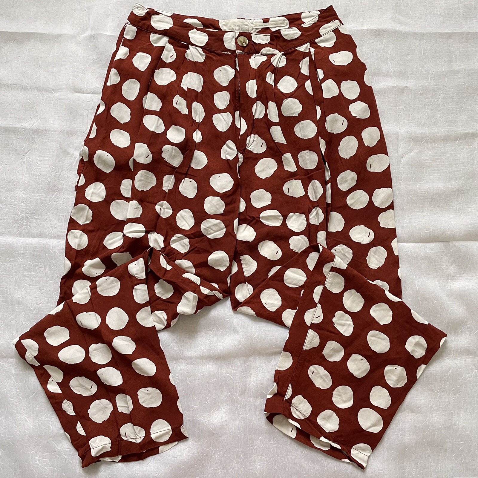 Urban Outfitters Rust Brown White Polka Dot Pleated Trouser Pant Size 6 ...