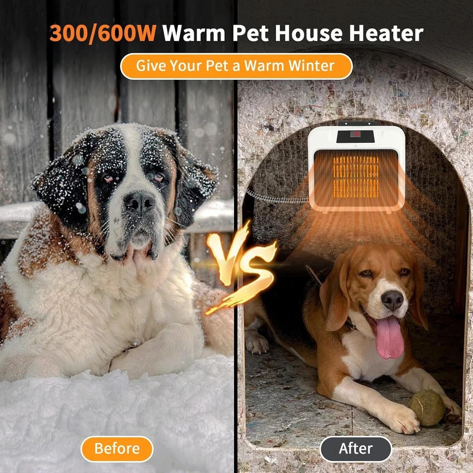 Large Dog House Heater with Thermostat 300/600W Outdoor Pet House ...