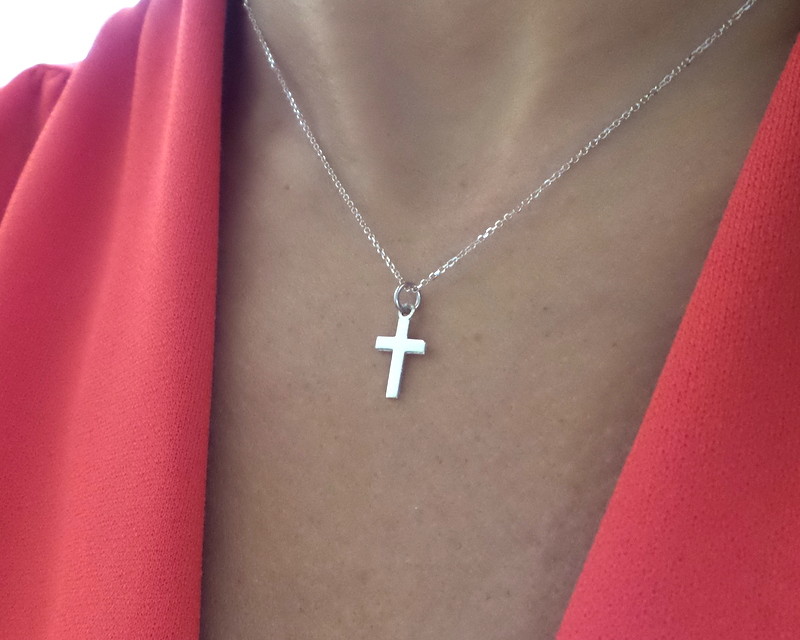 SMALL GOLD CROSS NECKLACE 14K WHITE GOLD CROSS SOLID GOLD 585 | eBay