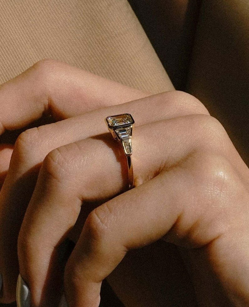 Five Stone Lab Grown Diamond Asscher Cut Engagement Ring Anniversary ...