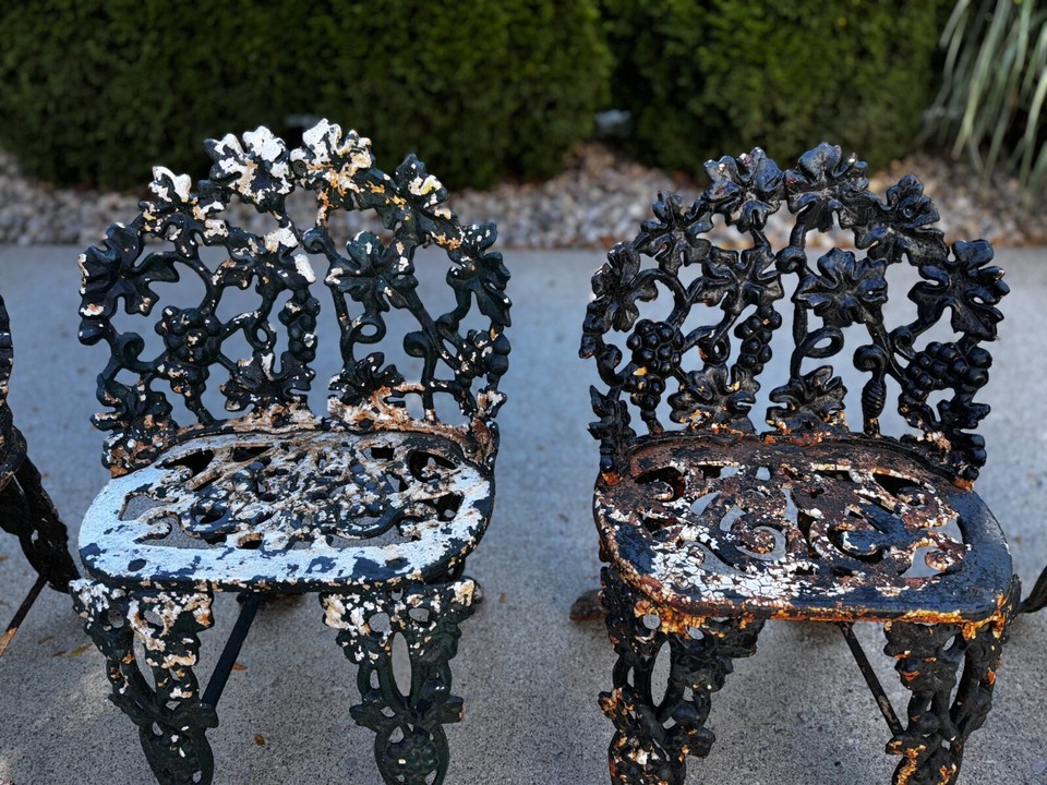 Antique Heavy Cast Iron Victorian Grapevine Garden Chairs Set/4 | eBay