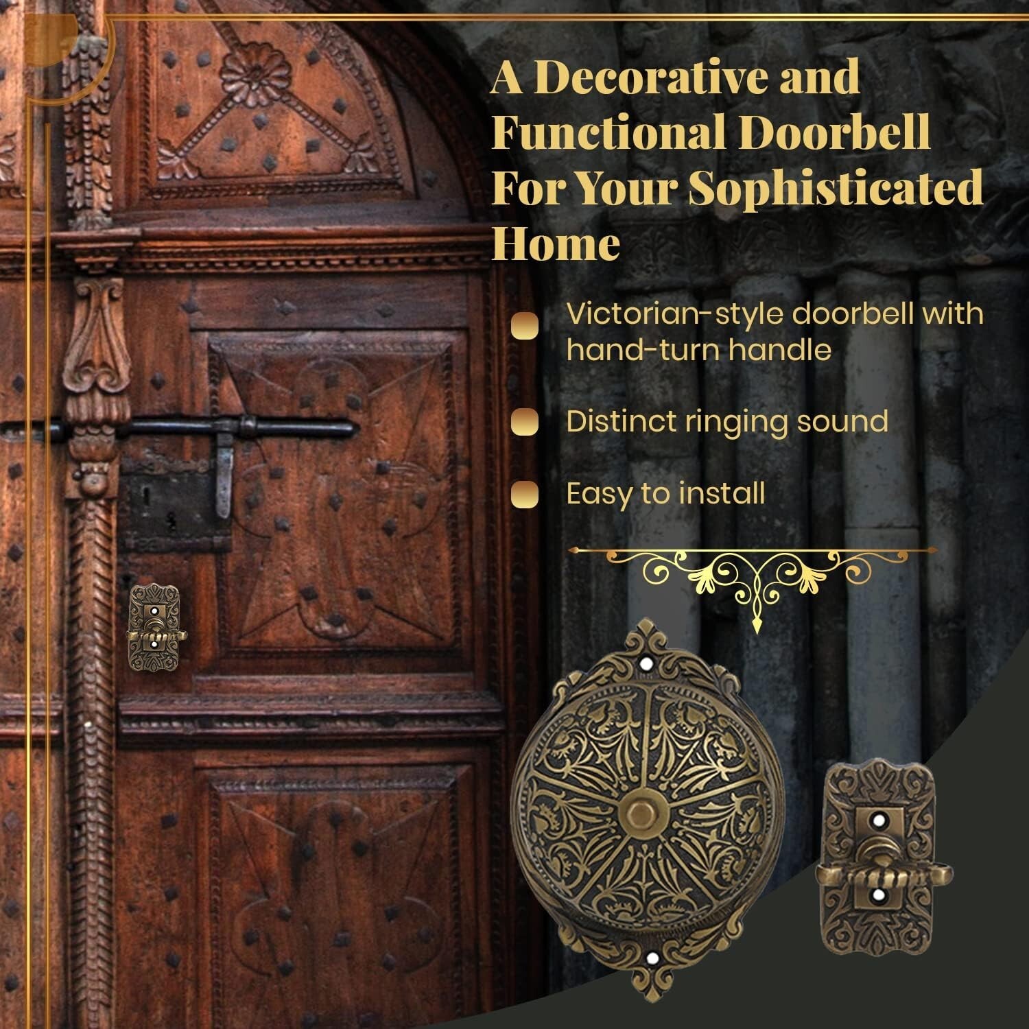 Vintage Brass Mechanical Twist Doorbell Old Fashioned Victorian Front ...