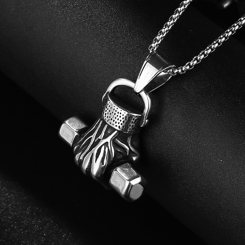 Mens Barbell Gym Weight Lifting Dumbbell Pendant Necklace Stainless ...