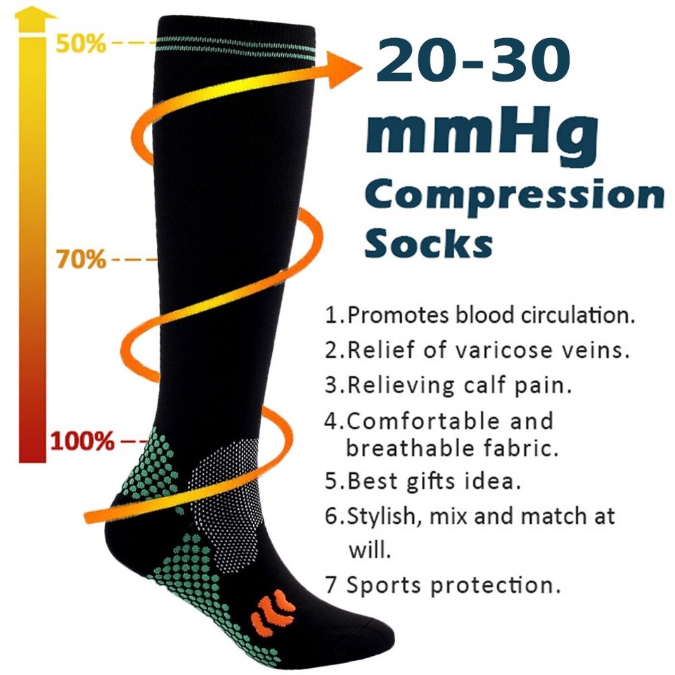 3Pairs Compression Stockings Knee High 20-30 mmHg Men Women Medias De ...