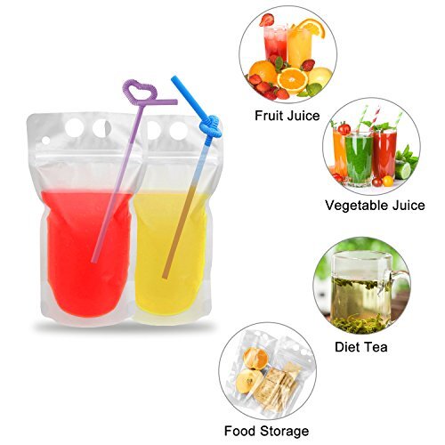 100 Pcs Drink Pouches With 100 Straw Holes Freezable Juice Pouches ...