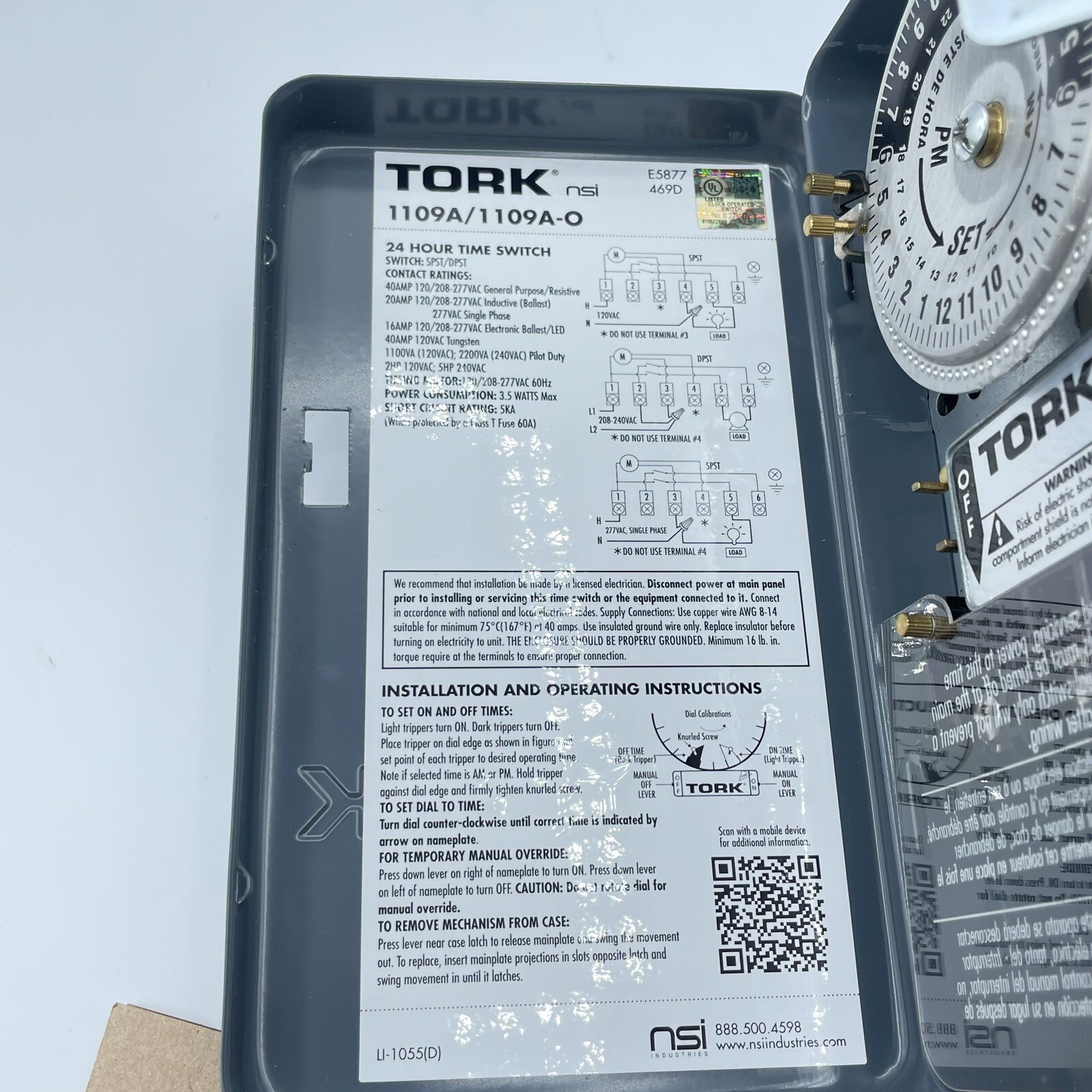 Tork 1109A Multi-Voltage Time Switch 120/208-277V Indoor Metal Case 24 ...