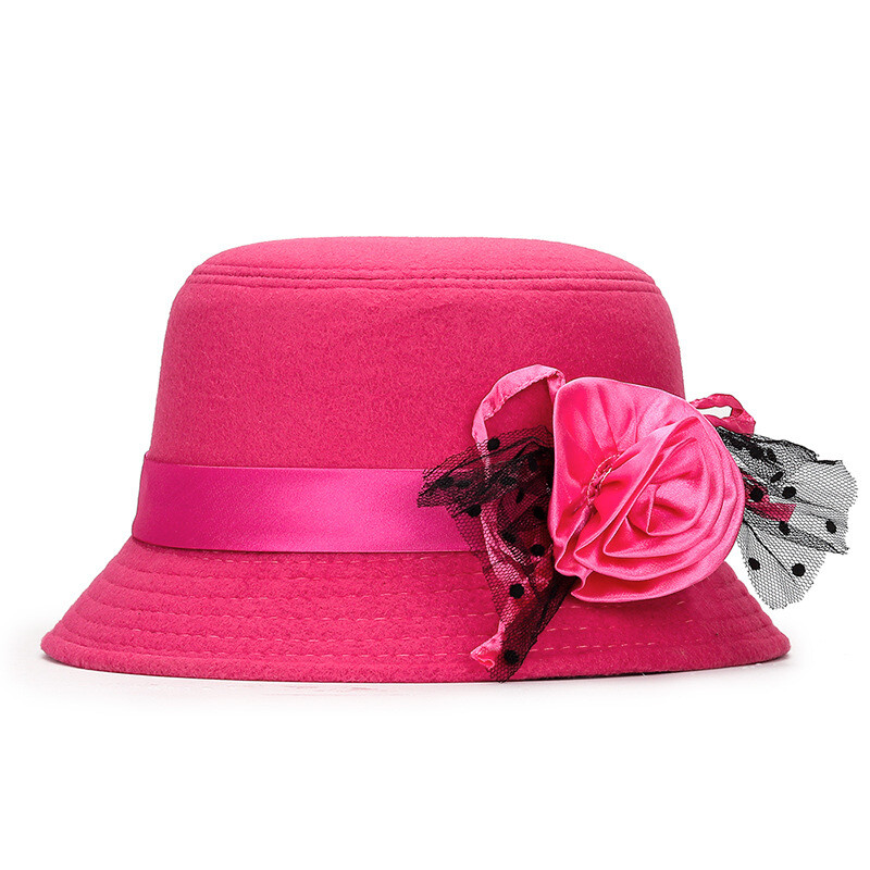 Retro Women Wool Felt Bucket Cap Ladies Flower Cloche Church Bowler Hat ...