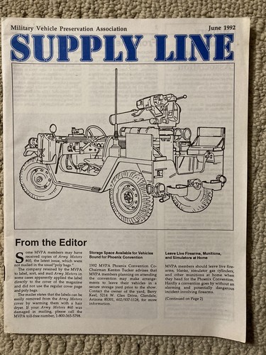 SUPPLY LINE Military Preservation Association Magazine June 1992 MVPA ...
