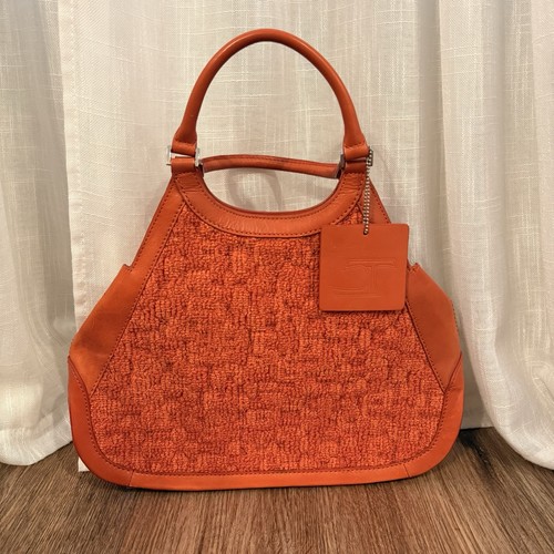 Vintage 60s 70s Jerry Terrence The Original Carpet Bag Orange Leather ...