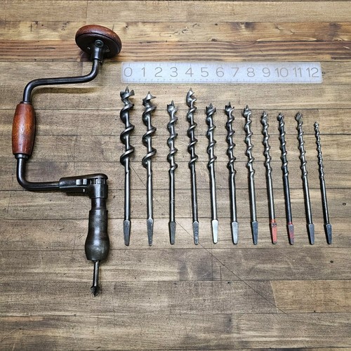 Antique RATCHETING Auger Bit Brace, Hand Drill Bits LOT ☆USA | eBay