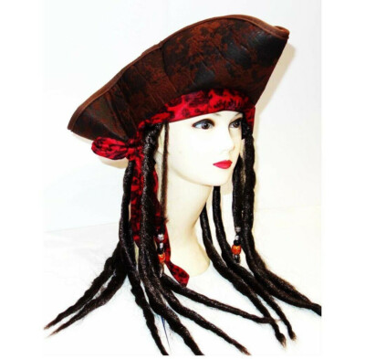 Pirate Hat with Dreadlocks Fancy Dress Costume Hat Beads Pirate ...