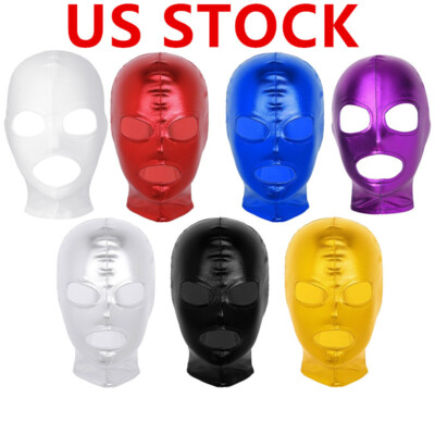 US Unisex Head Mask Spandex Hood Role Playing Game Leather Open Mouth ...