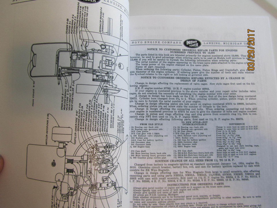 1933 Novo Model S Gas Engine Parts Catalog No 333-S Manual engine carts ...