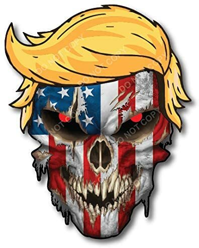 DONALD TRUMP HAIR USA AMERICAN FLAG SKULL STICKER DECAL CAR TRUCK ...