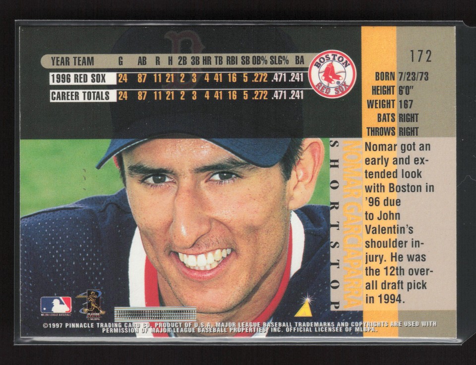 1997 Pinnacle #172 Nomar Garciaparra Boston Red Sox | eBay