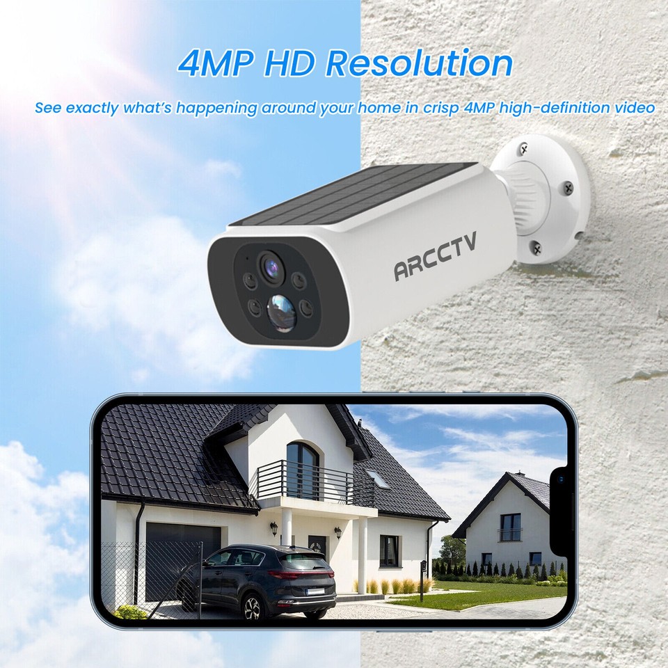 ARCCTV WiFi 6 Solar Security Camera 4MP Wireles Audio Night Vision Home ...