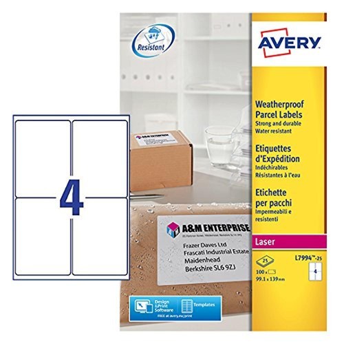 (TG. 4 Labels) Avery Weatherproof Shipping Labels Laser 4 per Sheet 99 ...