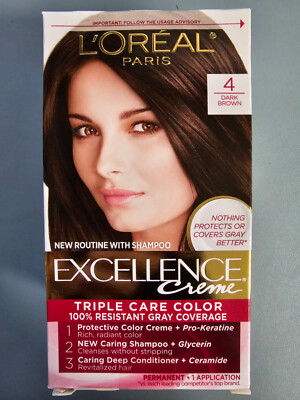 2 PACK L'Oréal Excellence Non-Drip Créme Permanent Hair Color #4 Dark ...