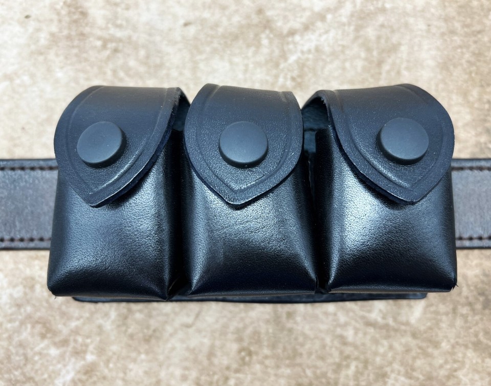 Brown or Black Leather Triple Speedloader Pouch for Belts - CHOOSE | eBay