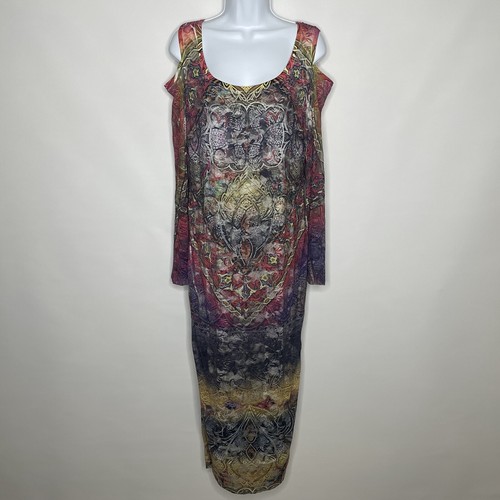 The Pyramid Collection Celtic Floral Print Mesh Cold Shoulder Maxi ...