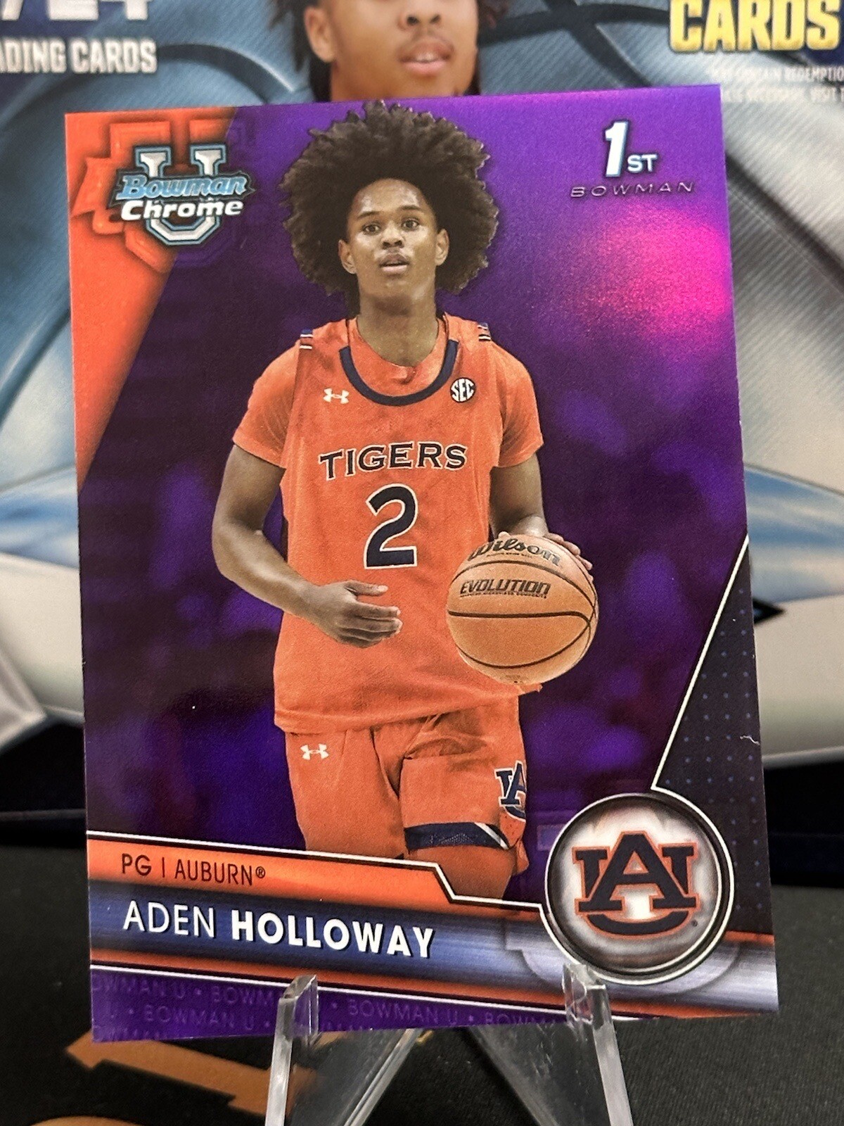 ADEN HOLLOWAY 2023-24 Bowman U Chrome PURPLE REFRACTOR RC AUBURN TIGERS ...