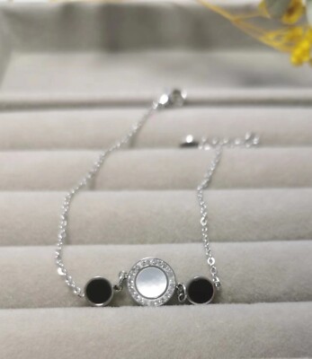 Women Silver Bracelet Crystal Shell filled Dics Chain Bangle Punk Gift ...