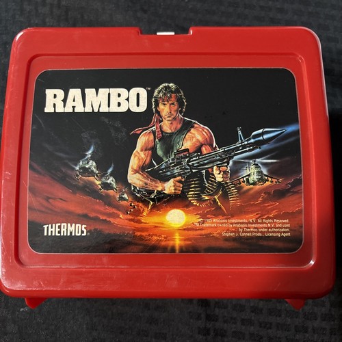 Vintage 1985 Red Plastic Rambo Lunch Box with Thermos Sylvester ...