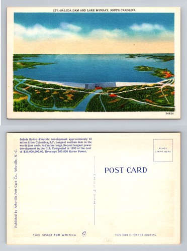 Lake Murray SC-South Carolina, Saluda Dam Hydro Electric Vintage ...