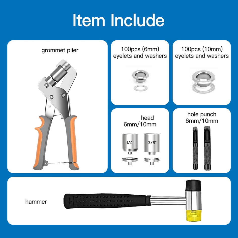 Heavy Duty Grommet Tool Kit, 1/4 and 3/8 Inch Handheld Hole Punch ...