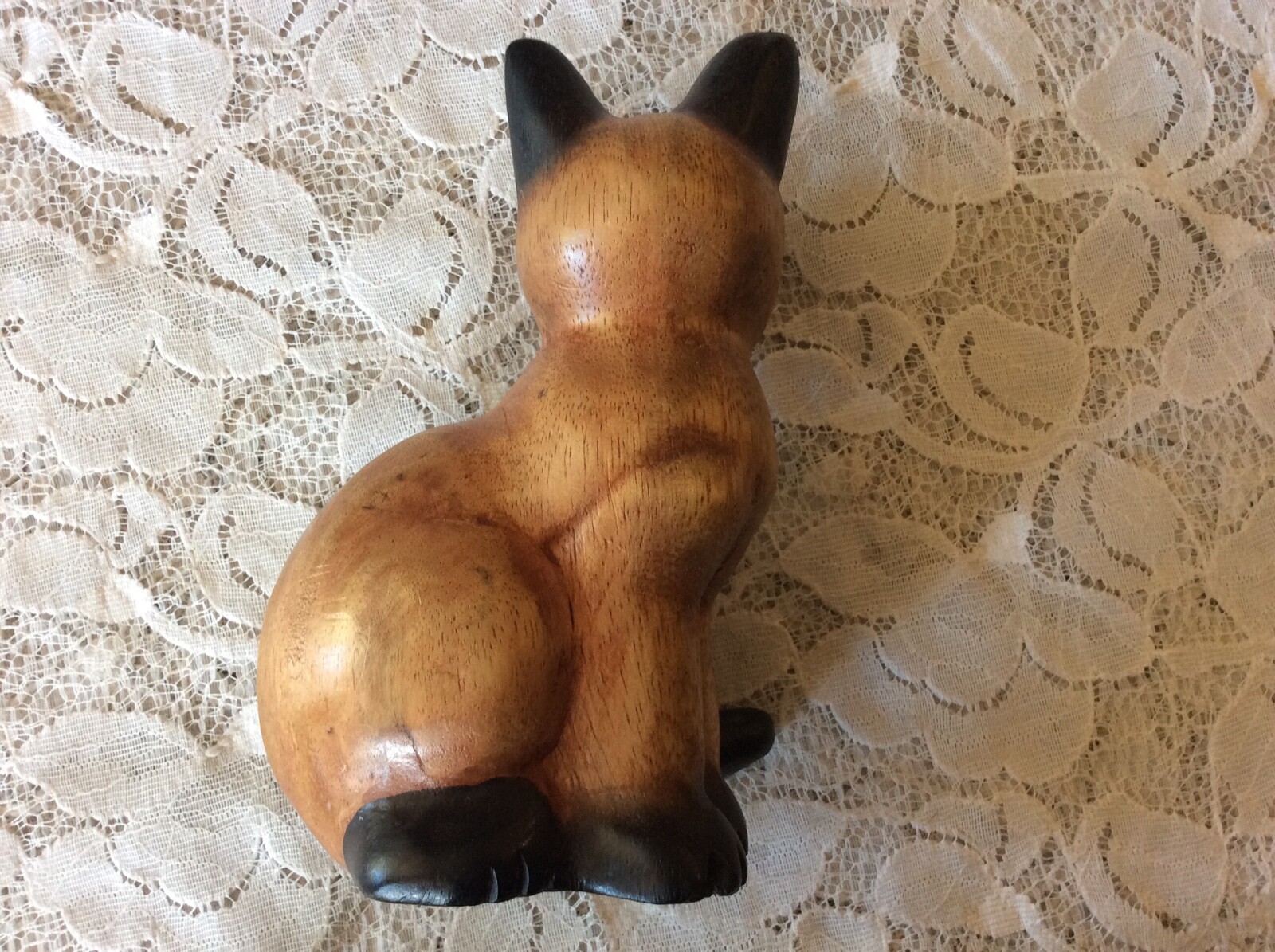Solid Wood Unique Hand Carved 6 1/4" Tall Sitting Cat Figurine | eBay