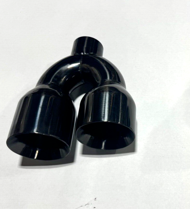 PAIR Glossy Black Quad 4" Out 2.5" In Exhaust Tips Stainless Staggered ...