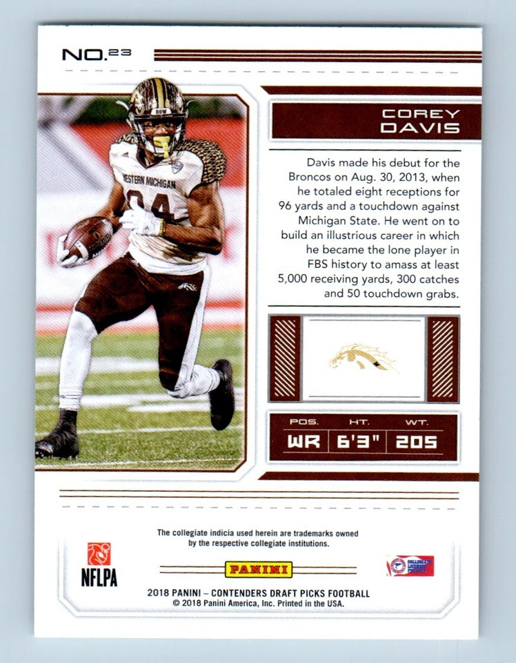2018 Panini Contenders Draft Picks Corey Davis Western Michigan Broncos ...