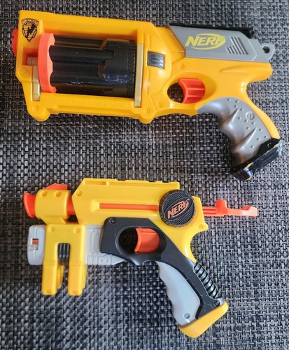 Yellow Nerf NStrike Maverick Rev6 Blaster-2004 & EX3 NITE Finder Pistol ...
