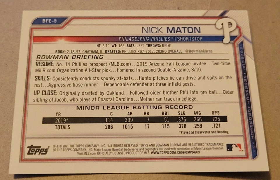Nick Maton - 2021 1st Bowman 1st Edition #BFE-5 | eBay