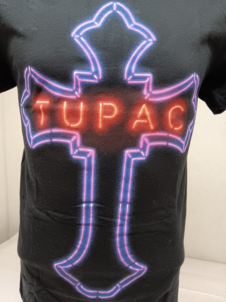 2pac Tupac Shakur Neon Cross Graphic T-shirt Men Small Black Short ...