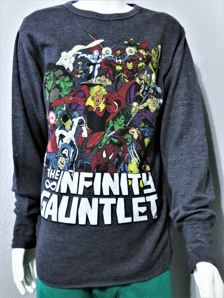 Vintage Mad Engine Thermal Shirt Marvel Infinity Gauntlet Graphics Mens ...
