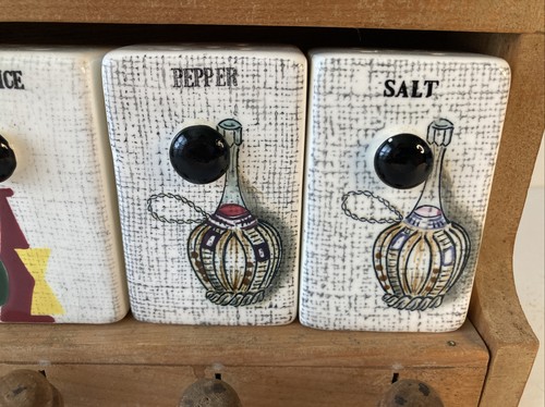 Spice Set, Vintage, Ceramic In Wooden Rack Japan S & P Paprika ...