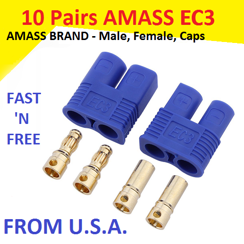 10 Pairs AMASS EC3 Connector Plug for RC Car Plane Helicopter Battery ...