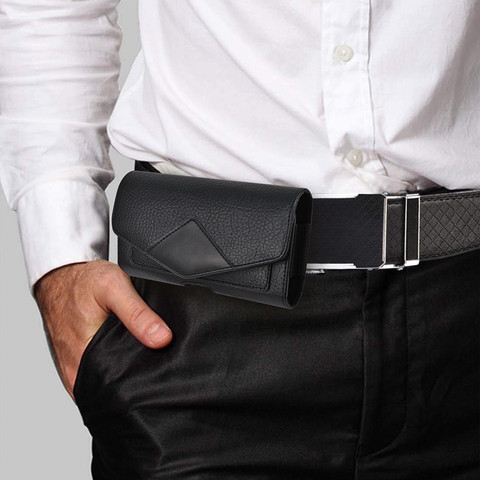 Cell Phone Holster Pouch Leather Wallet Card Holder Belt Clip fits ...