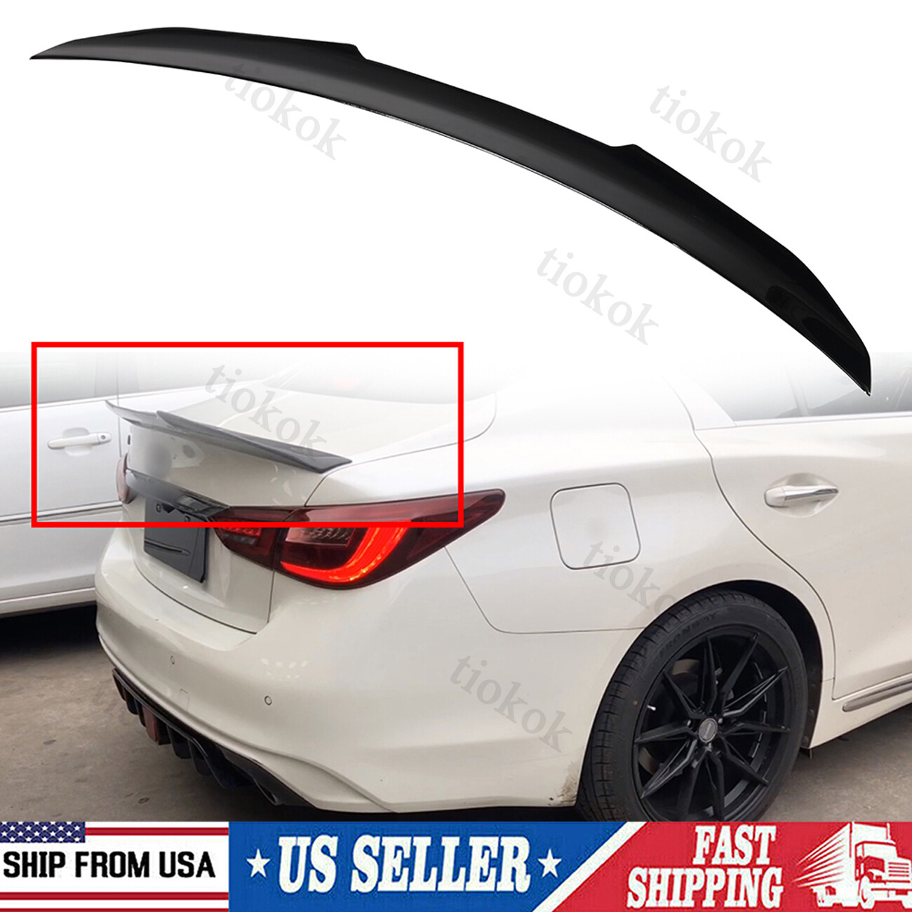 For 2014-2022 Infiniti Q50 PSM Style Rear Trunk Spoiler Wing Glossy ...